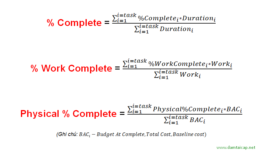 Cách tính % Complete, % Work Complete và Physical % Complete trong MS ...