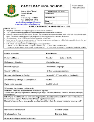 Camps Bay High School: CBHS Application Forms - 3 Jun '15