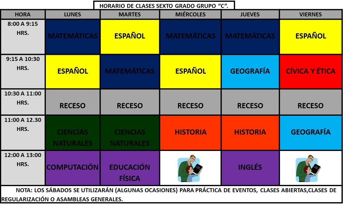SEXTO GRADO GRUPO "B".: HORARIO DE CLASES.