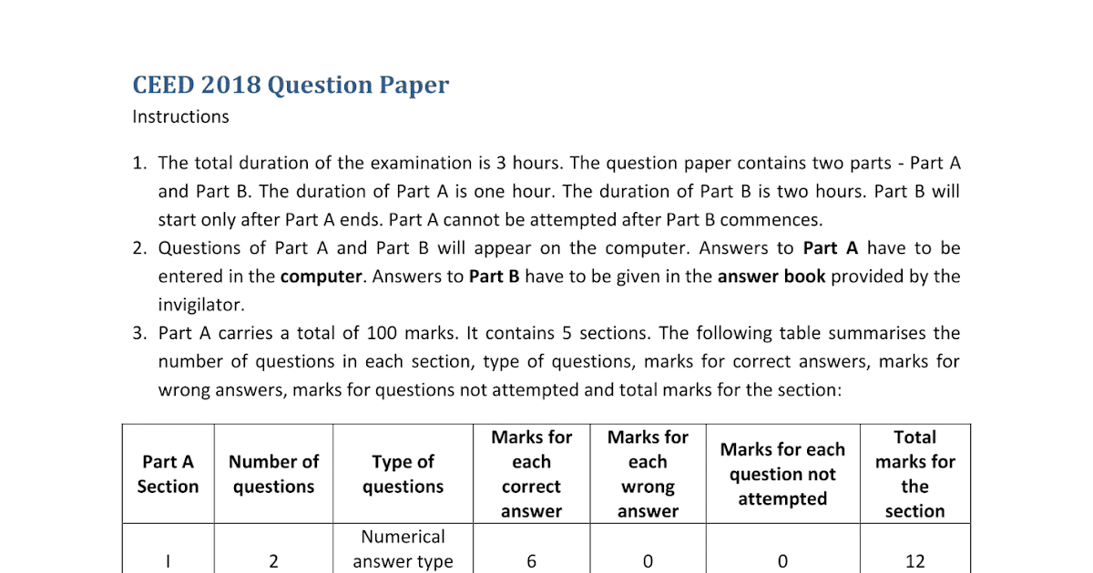 CEED 2018 QUESTION PAPER