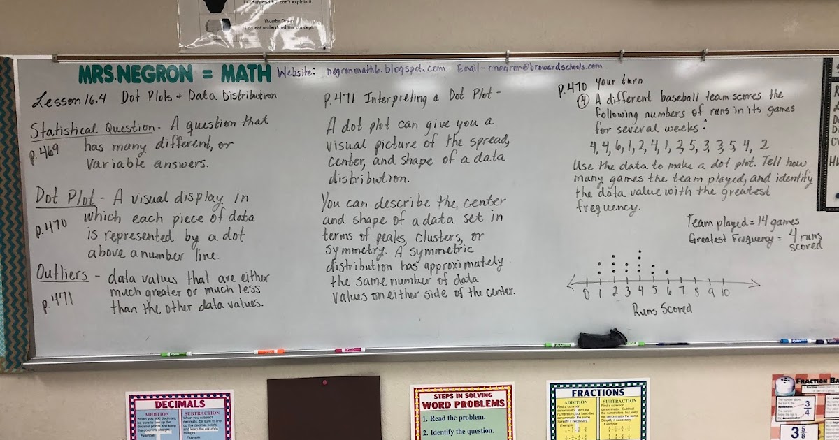 Mrs. Negron 6th Grade Math Class: Lesson 16.4 Dot Plot and Data ...