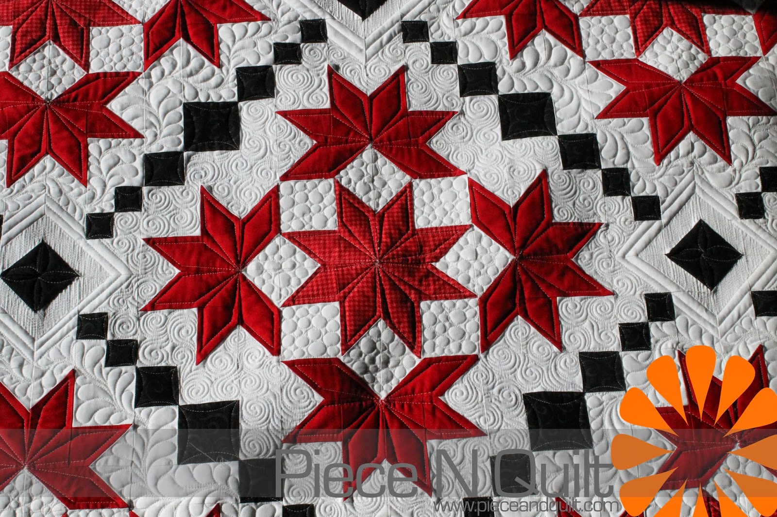 Custom Machine Quilting - Red, White & Black Stars | Piece N Quilt ...