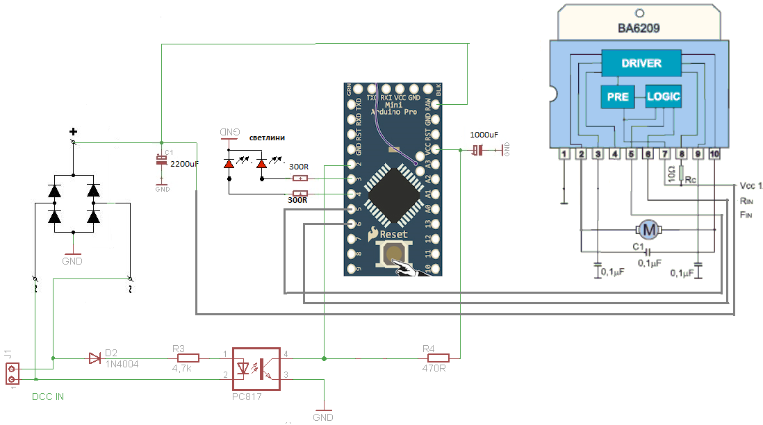 Ардуино експерименти и проекти: DCC Dekoder с Ардуино Pro-Mini и BA6209