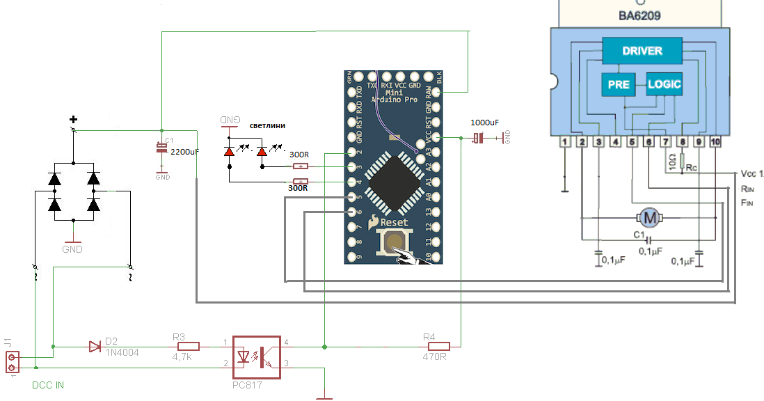 Ардуино експерименти и проекти: DCC Dekoder с Ардуино Pro-Mini и BA6209