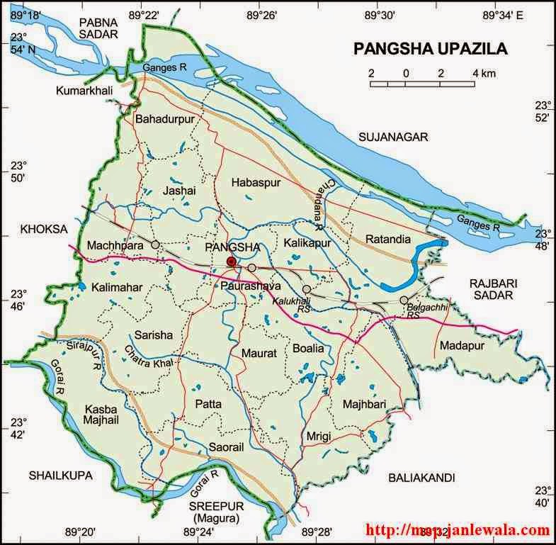 Pangsha Upazila Map, Rajbari District, Bangladesh