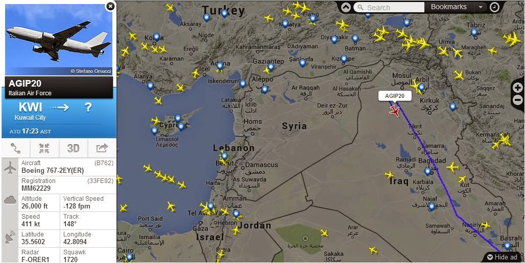 MIRAGEC14: Italy Air Force KC-767 Tracked Flying From Kuwait City to ...