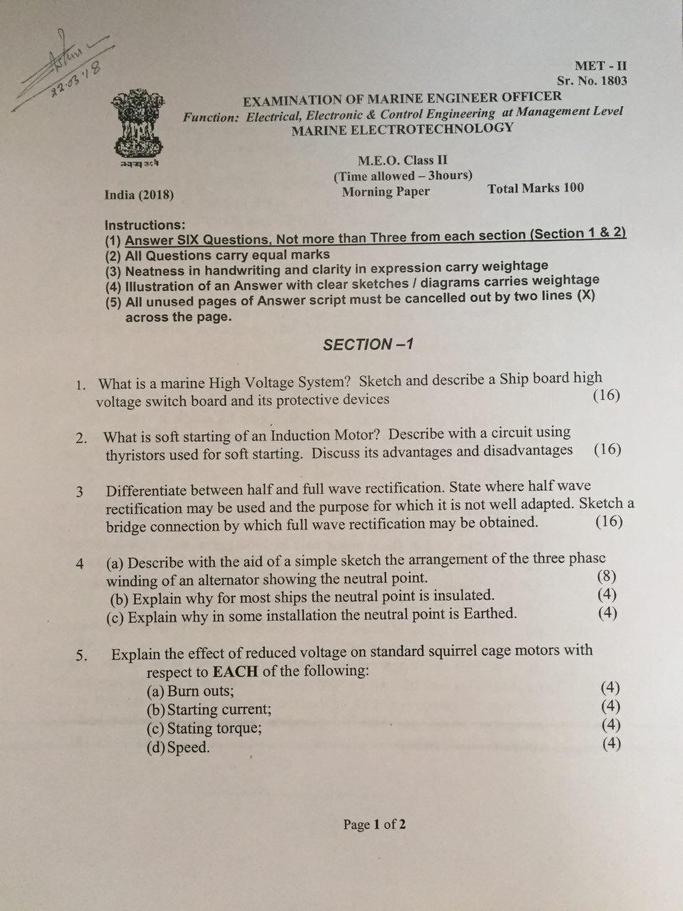 Electrical ⚡💡- MEO Class 2 Papers