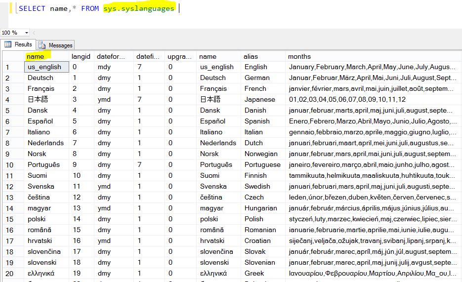 How get list of all Supporting language in SQL Server ? Interview Question