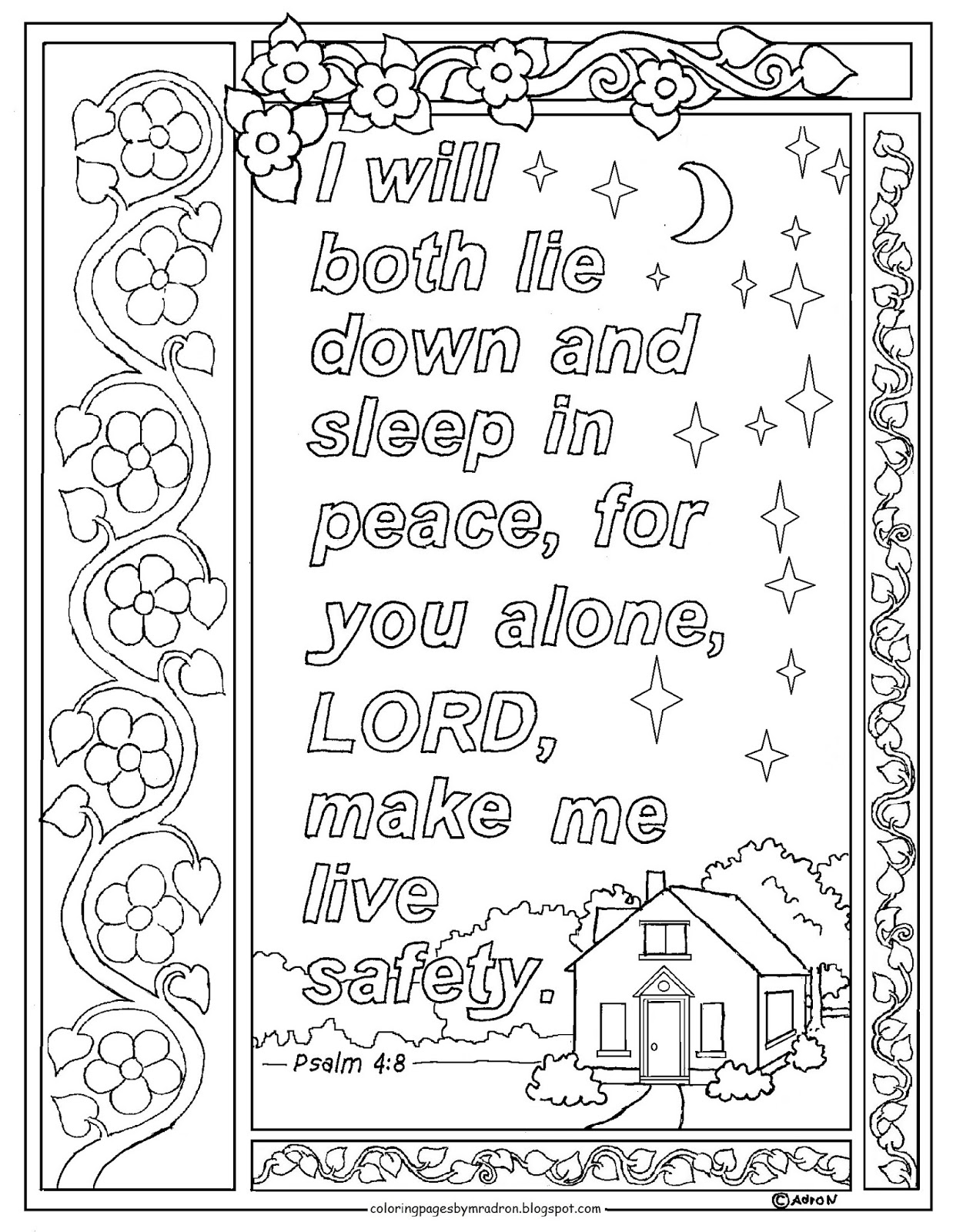 Coloring Pages for Kids by Mr. Adron: Psalm 4:8 Print and Color Page, I ...