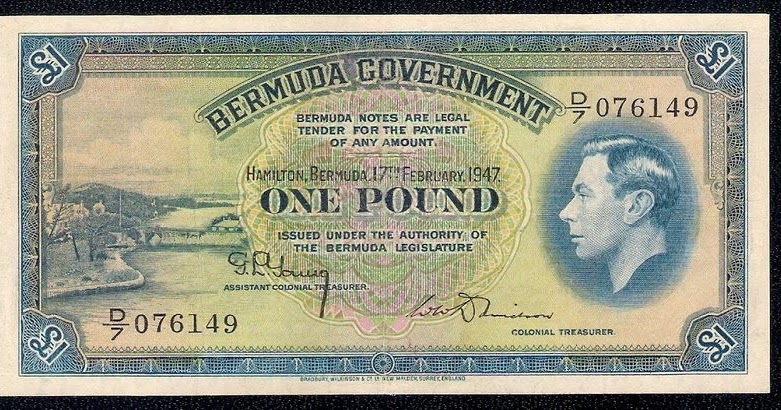 British banknotes ₤1 Bermudian Pound note 1947 King George VI ...