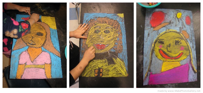 Art at Fiske Elementary: glue & chalk self portraits