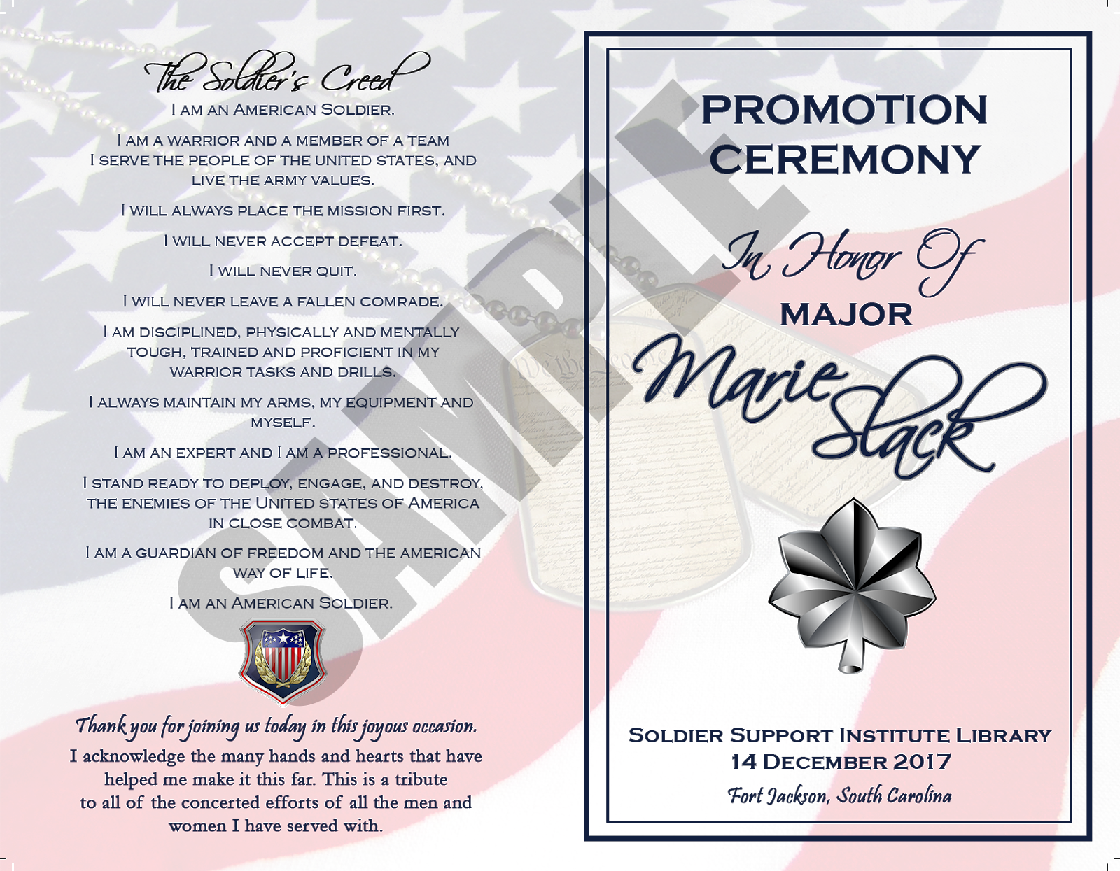 ...As I Remember It...: Program Sample: Military Promotional Ceremony