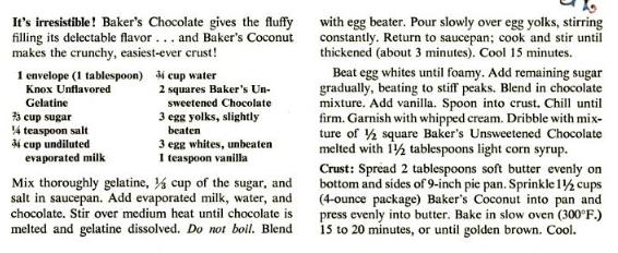 Dying for Chocolate: CHOCOLATE PIXIE PIE: Vintage Ad & Recipe