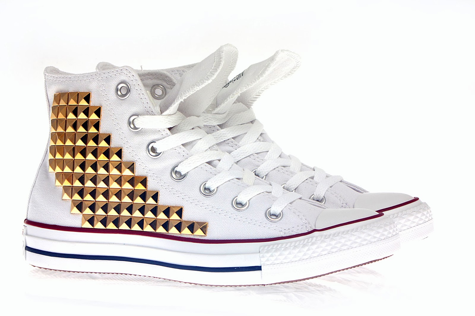 Studs and Spikes: Studded Converse, Gold Pyramid Studs with White ...