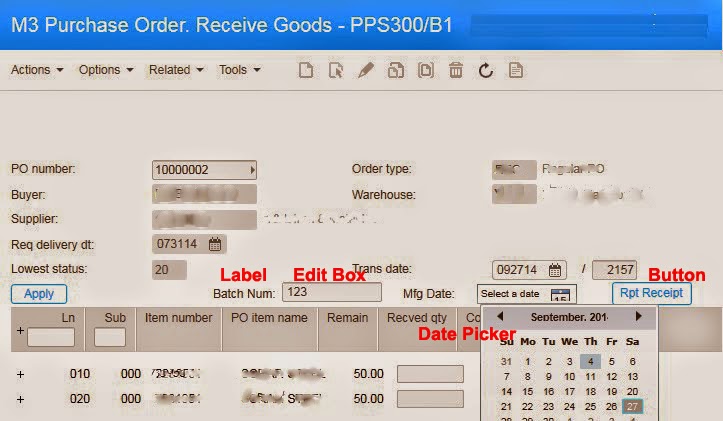M3 Devs: Add buttons / Text box / Label / Date picker to a panel.