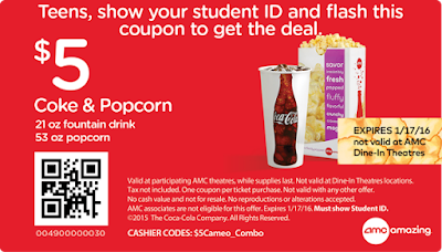 FREE IS MY LIFE: COUPON: $5 for 53oz Popcorn and 21oz Coke at AMC ...