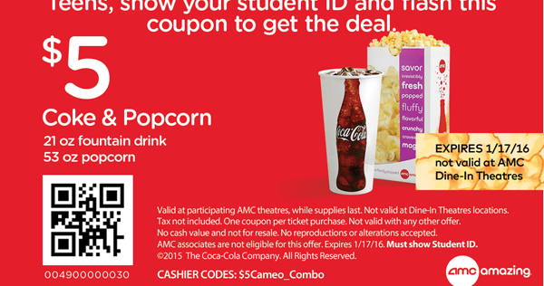 FREE IS MY LIFE: COUPON: $5 for 53oz Popcorn and 21oz Coke at AMC ...