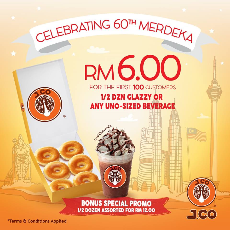 BestLah: J.CO Donuts & Coffee - Enjoy Half Dozen Glazzy For RM6 (31 Aug)