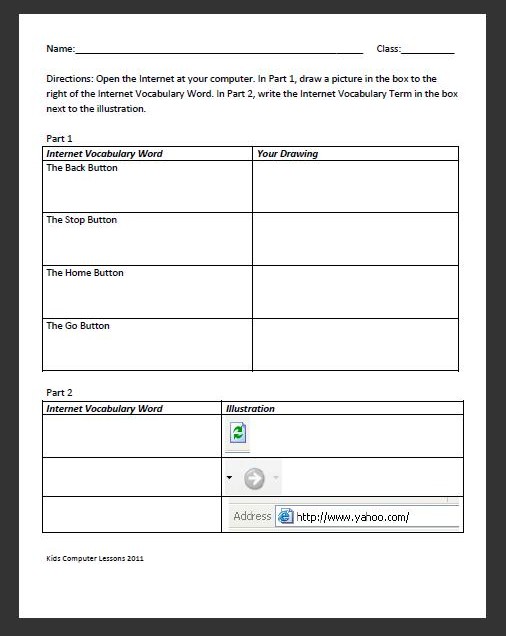 Kid computer lesson: 3rd Grade- Learning the Internet with Worksheets ...