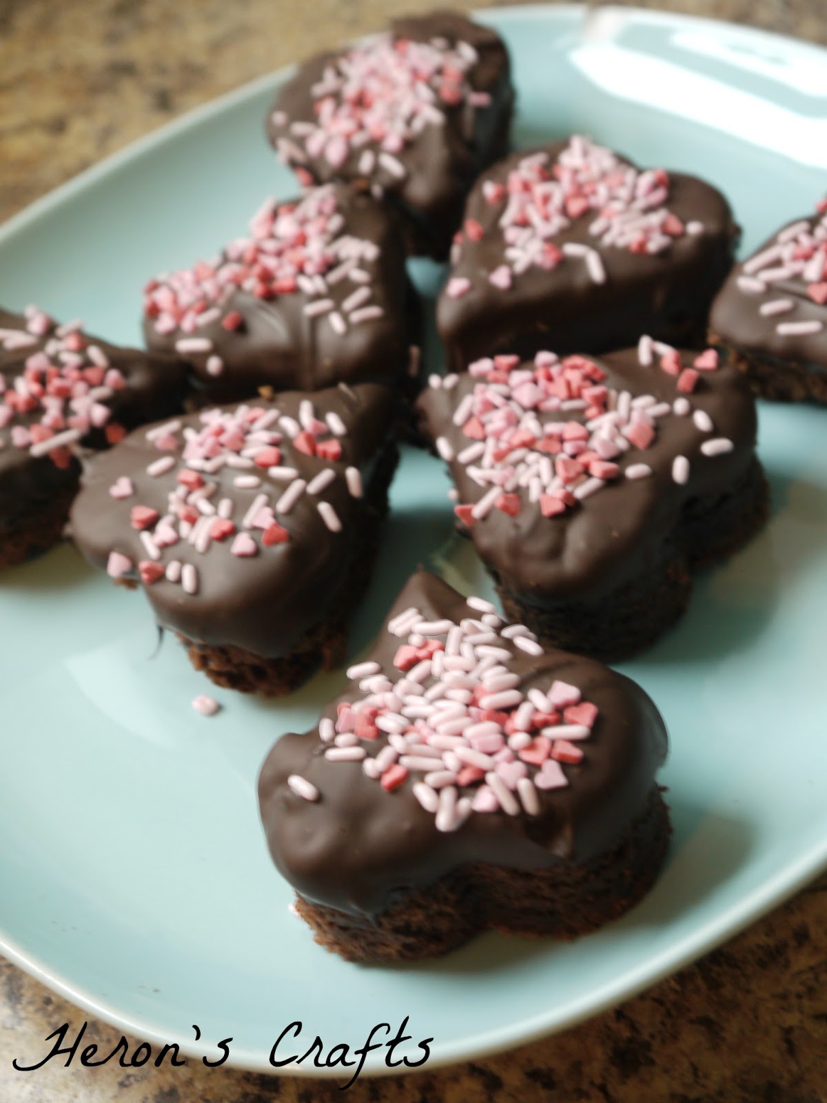Heron's Crafts: Heart Shaped, Chocolate Dipped, Sprinkle Covered Brownies
