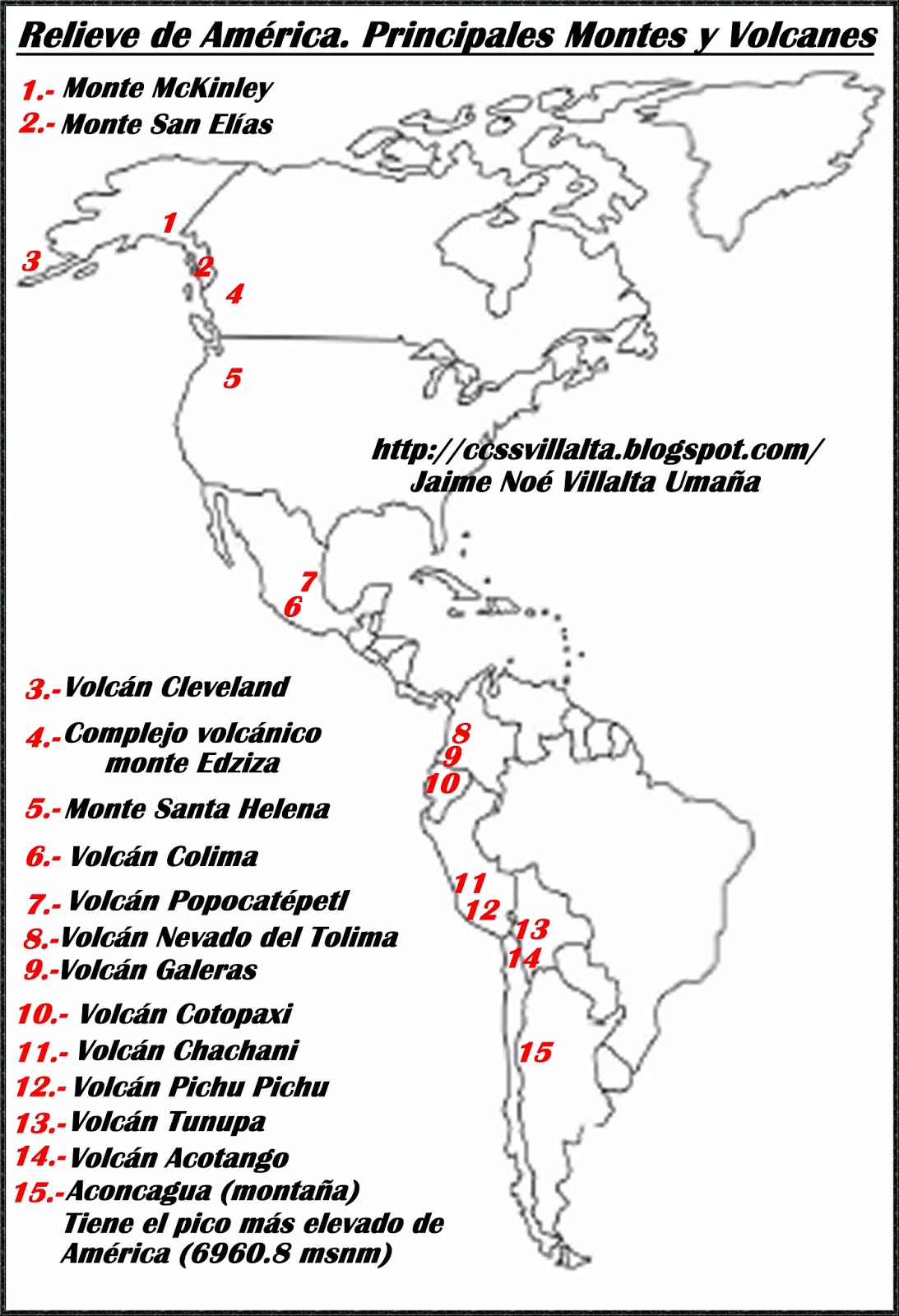 SV: Volcanes de América (mapa). Relieve de América