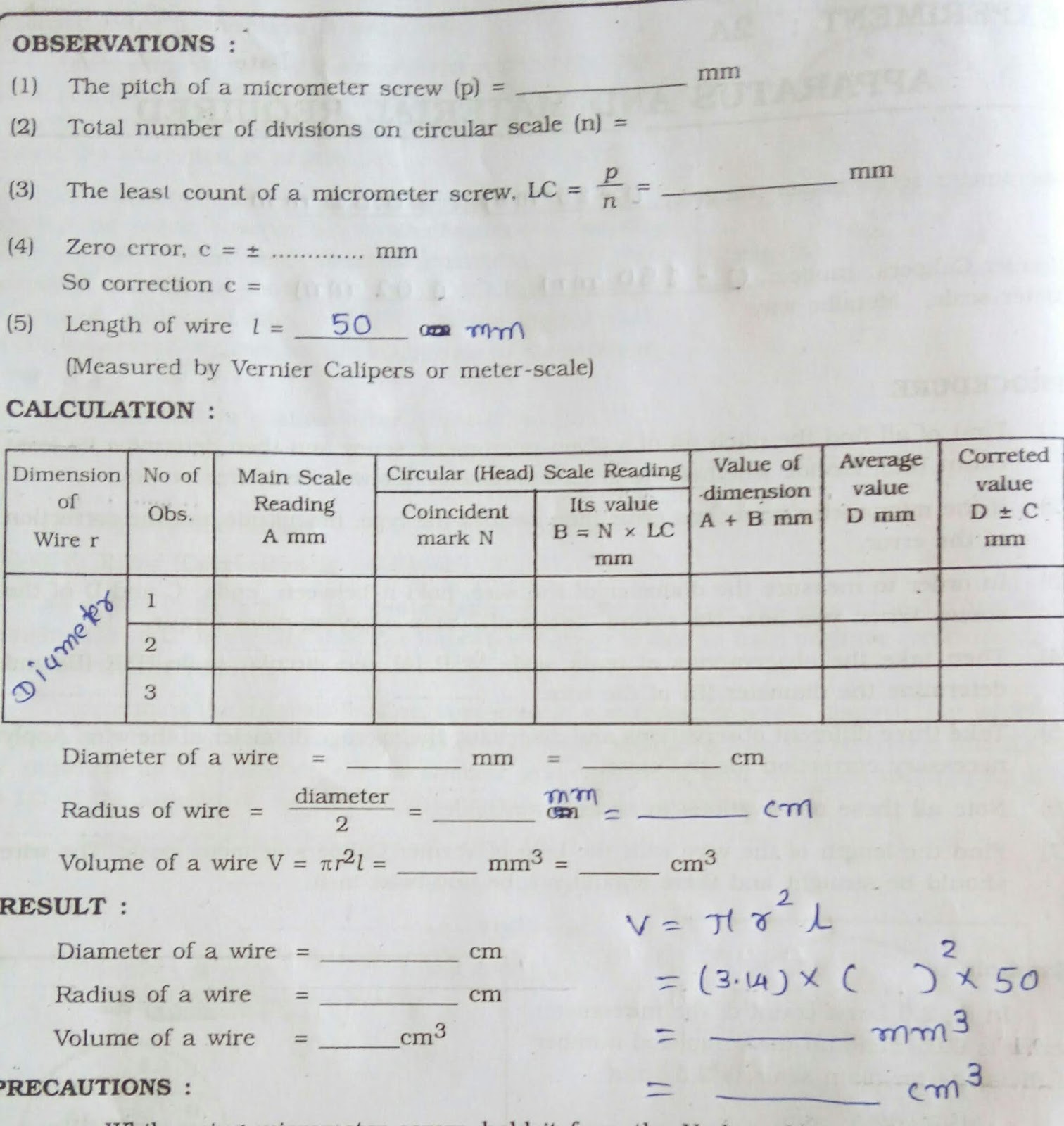PHYSICS: Experiment 2 : Tables