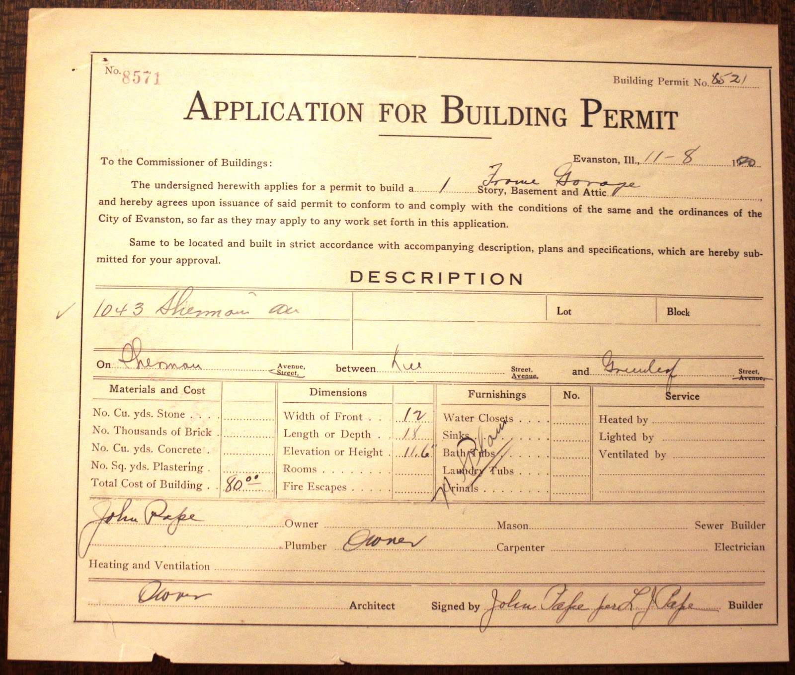 ABT UNK: Sentimental Sunday: 1893 Building Permit for 1043 Sherman Ave ...