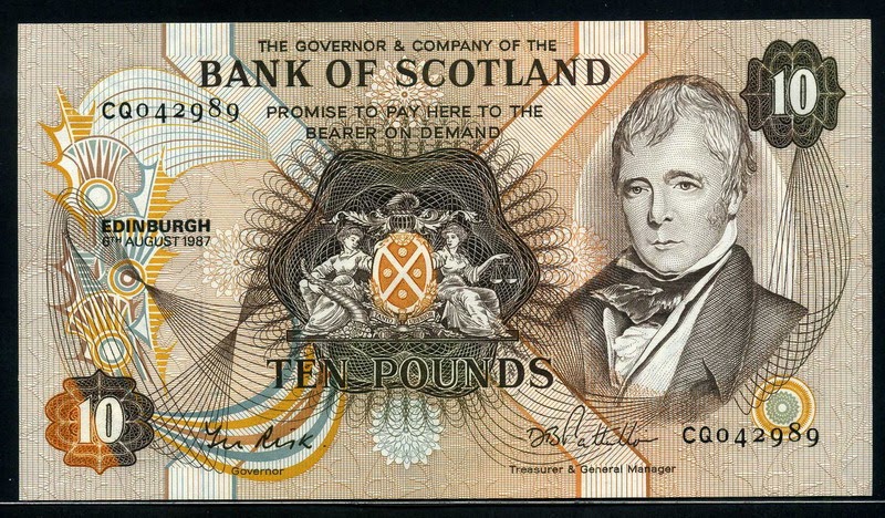 Bank of Scotland currency 10 Pounds banknote, Sir Walter Scott|World ...