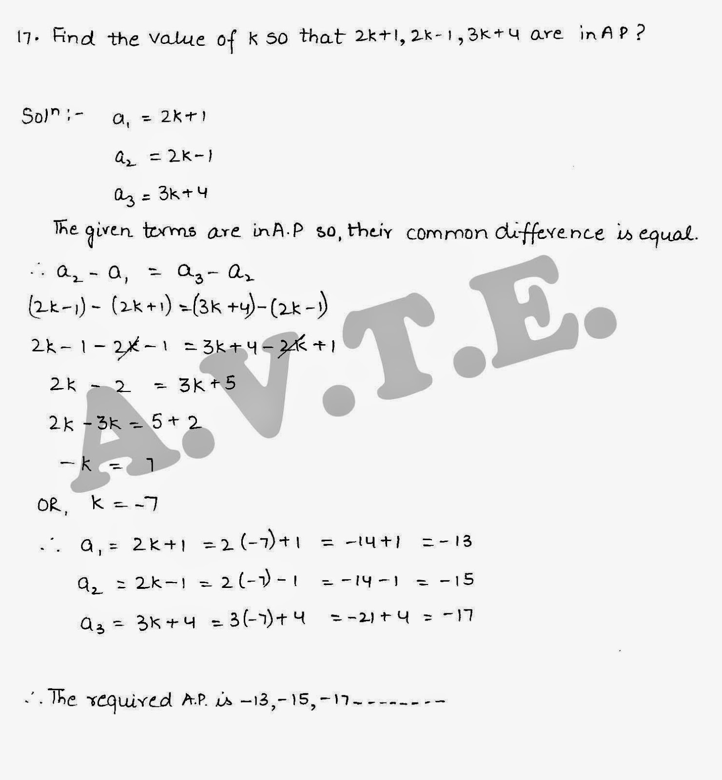 Solutions Of Important Questions On AP Arithmetic Progression Class X Solutions Of Important Questions On AP Arithmetic Progression Class X