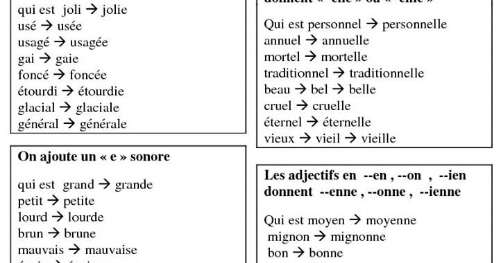 Apprenons le français : Le masculin et le féminin des adjectifs ...