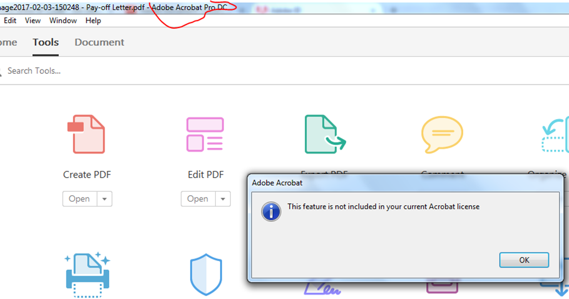 [ Adobe Acrobat Error ] This Feature is not included in your current ...