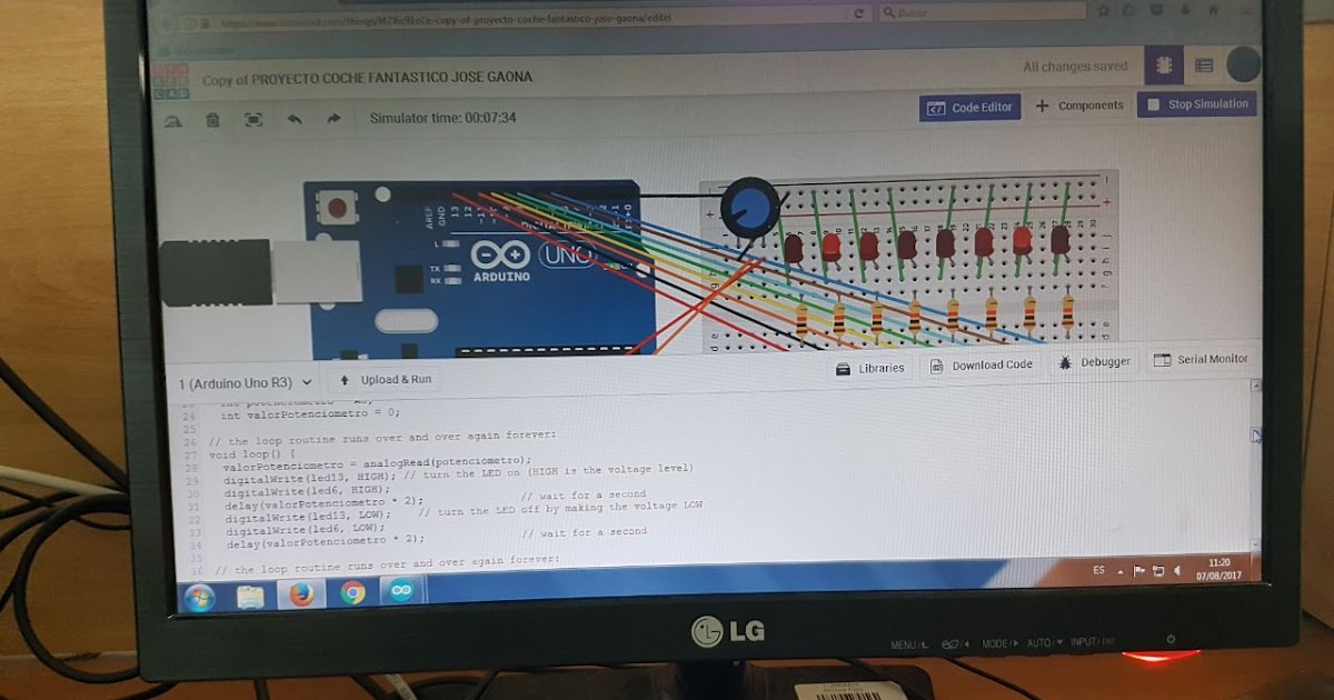 PRÁCTICA: ARDUINO + LEDS PRENDIDO EN SECUENCIA + POTENCIOMETRO REGULANDO VELOCIDAD