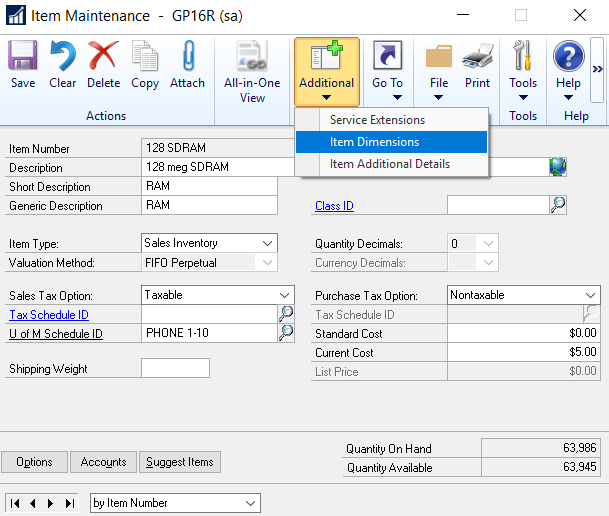 Dynamics GP Essentials: Item Maintenance Window - How to Handle the variety of Dimensions and ...
