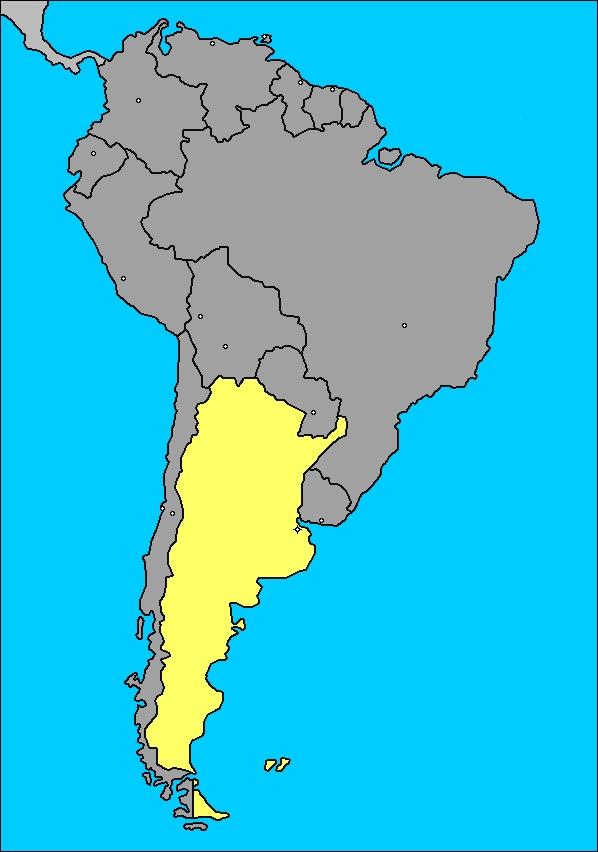 Mapa de Argentina en Suramerica