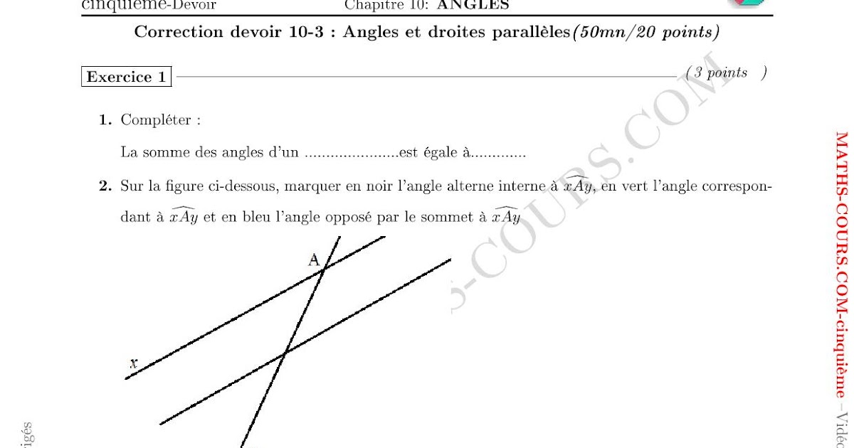 Devoir angles cinquième
