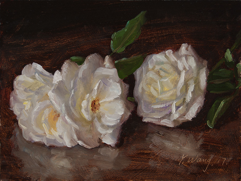 Wang Fine Art: white rose flower original oil painting a day