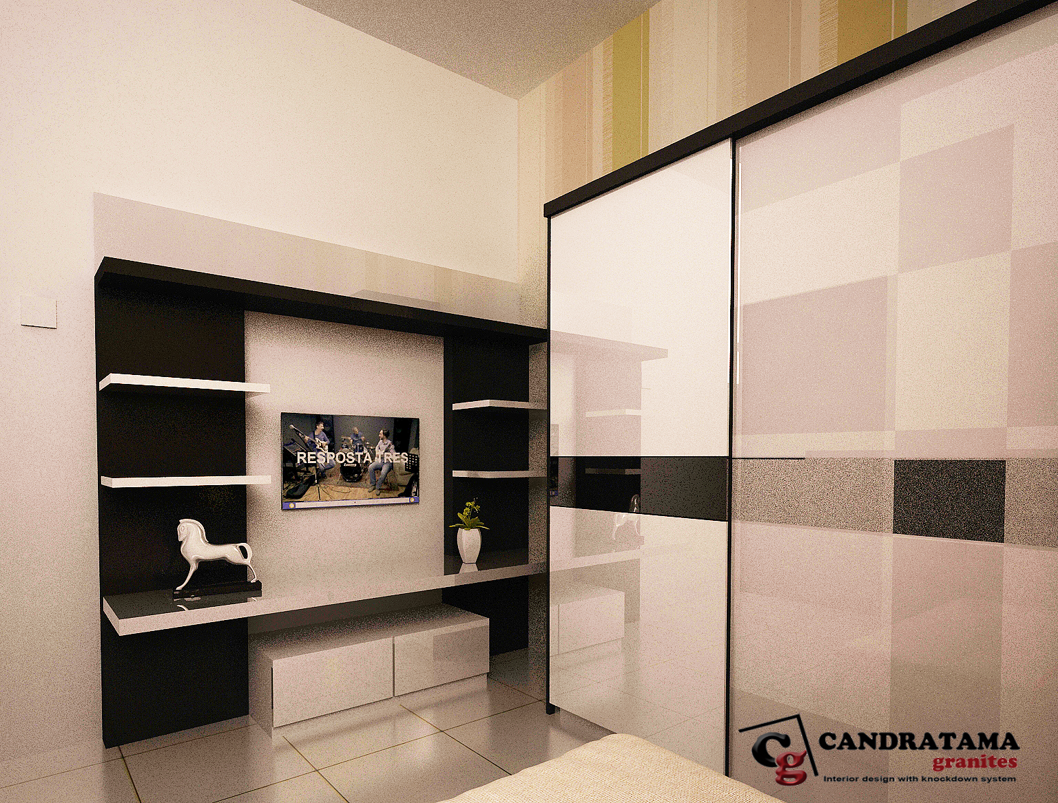 Desain Rak TV Tema Hitam Putih