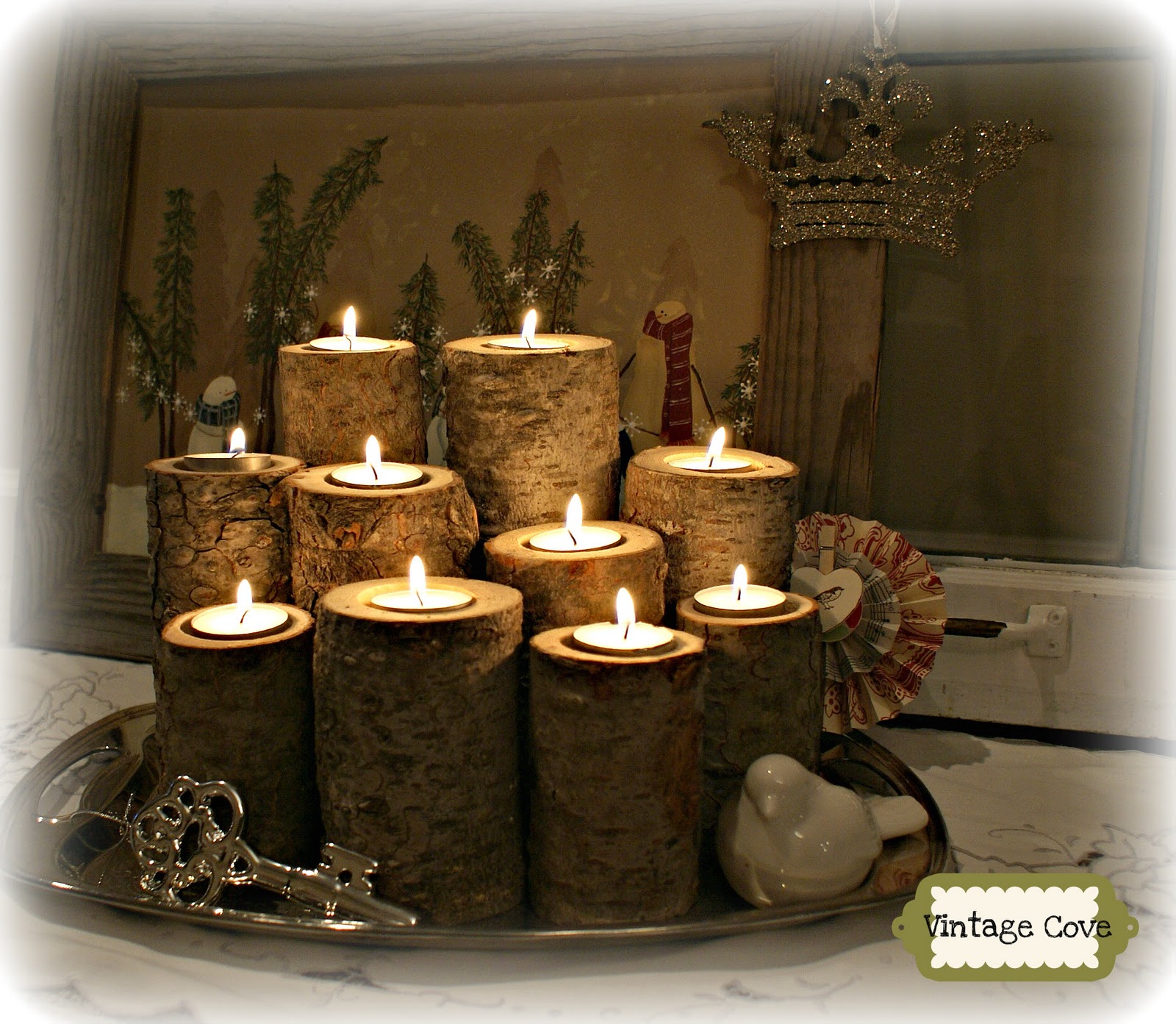 Vintage Cove: Fir Log Tea light candles.
