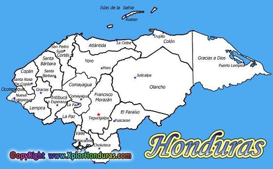 Mapa de Honduras con sus Cabeceras | Mapas de Honduras