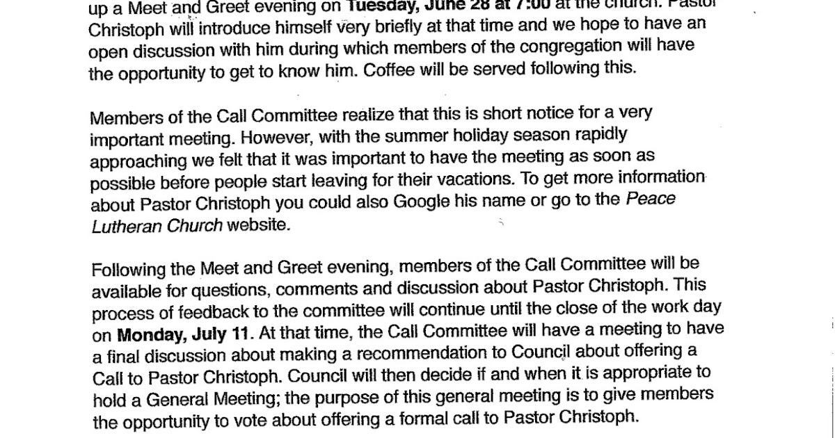 Our Saviour Lutheran Church: Message from Call Committee