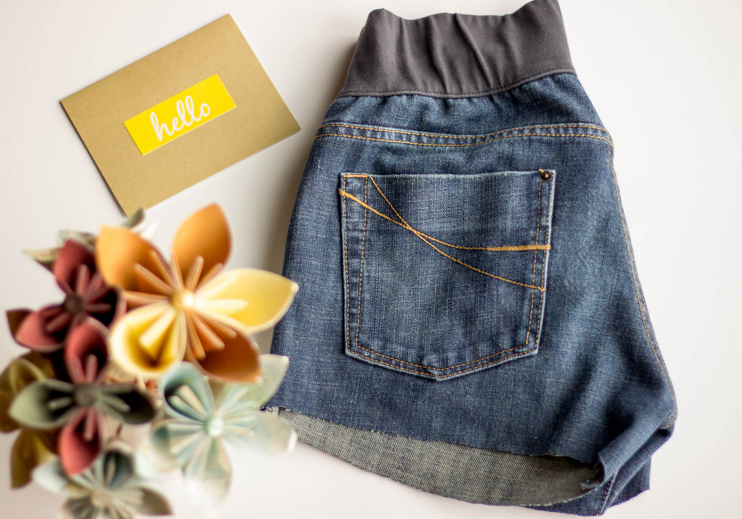 Cut Off Jean Shorts - Muslin and Merlot