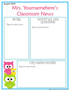 Middle Grades Maven: Editable Owl Themed Newsletter FREEBIE