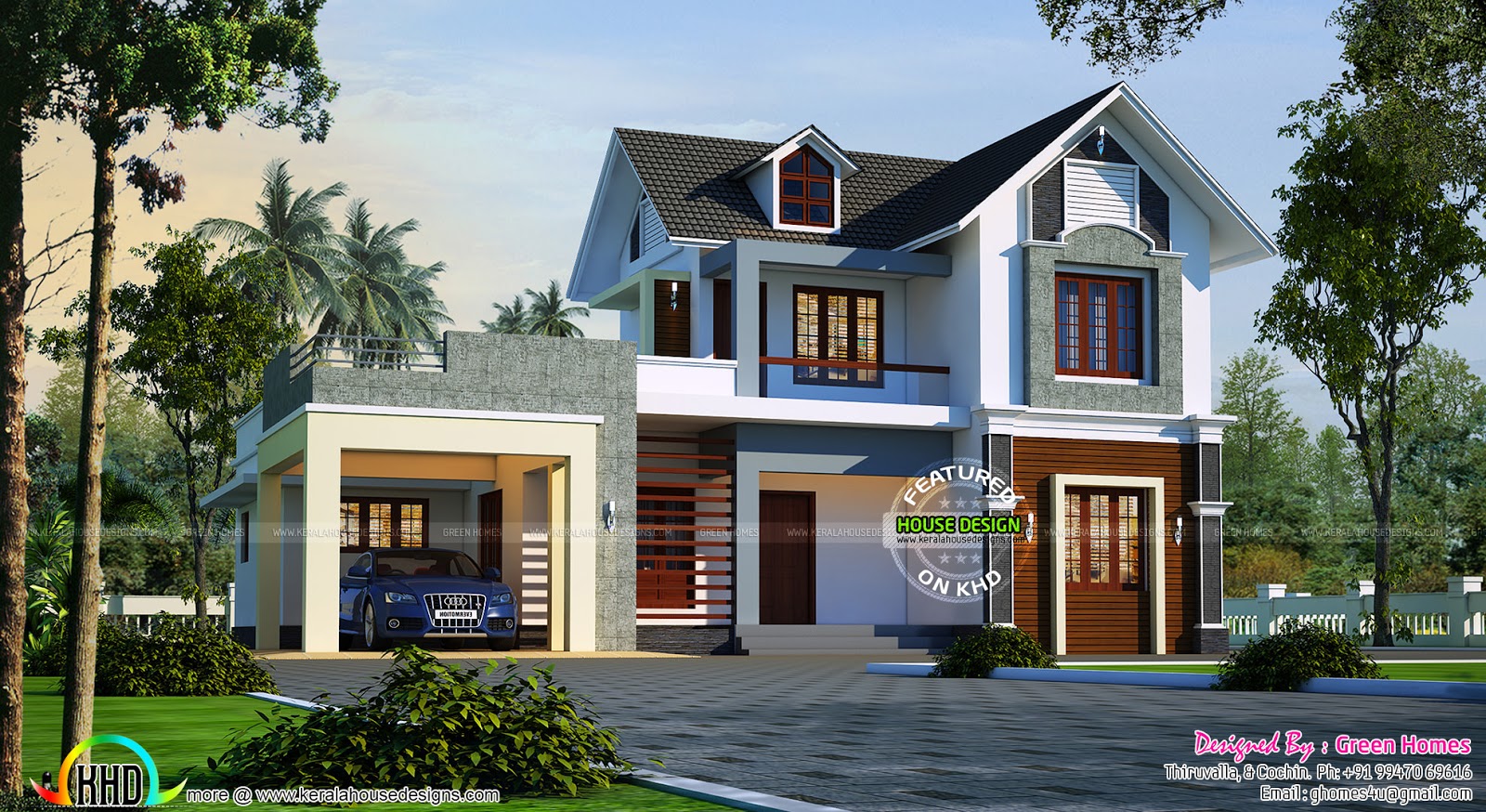 Beautiful sloping roof house in 2205 sq-ft - Kerala Home Design and ...