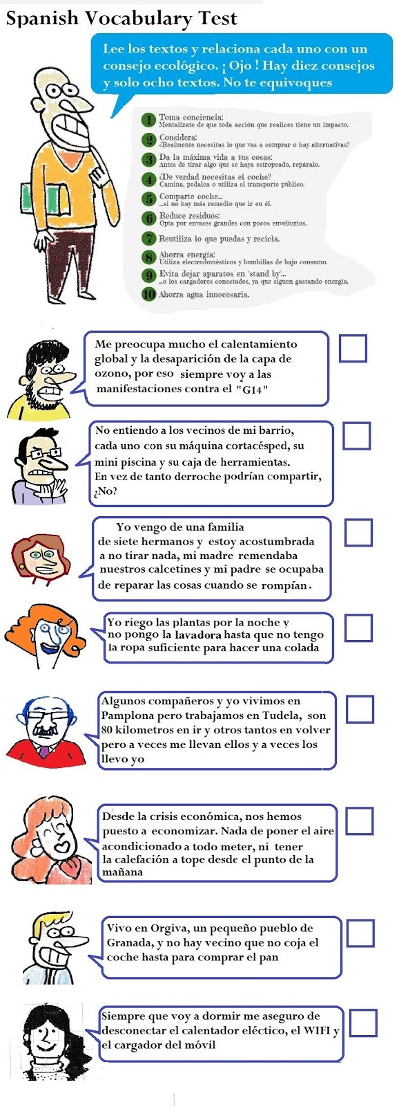 Spanish Test: Spanish Vocabulary Test: Environmental´s Tips B1