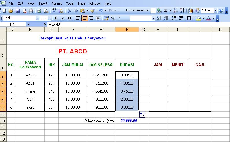 Menghitung Gaji Lembur Karyawan Dengan Excel ~ ujungkelingking
