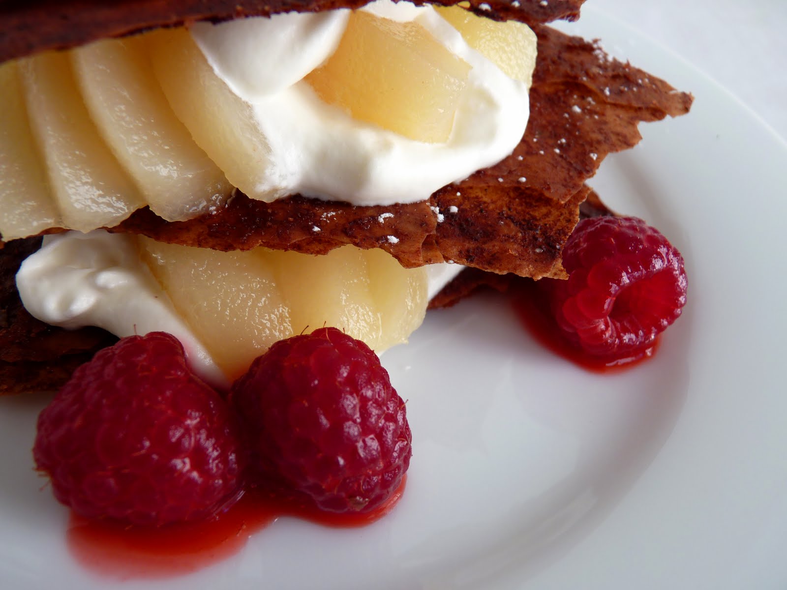 :pastry studio: Chocolate Phyllo Napoleons with Pear and Raspberries