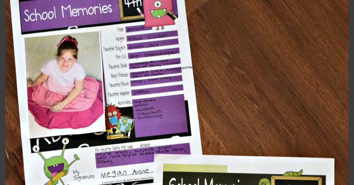 FREE School Memory Sheets