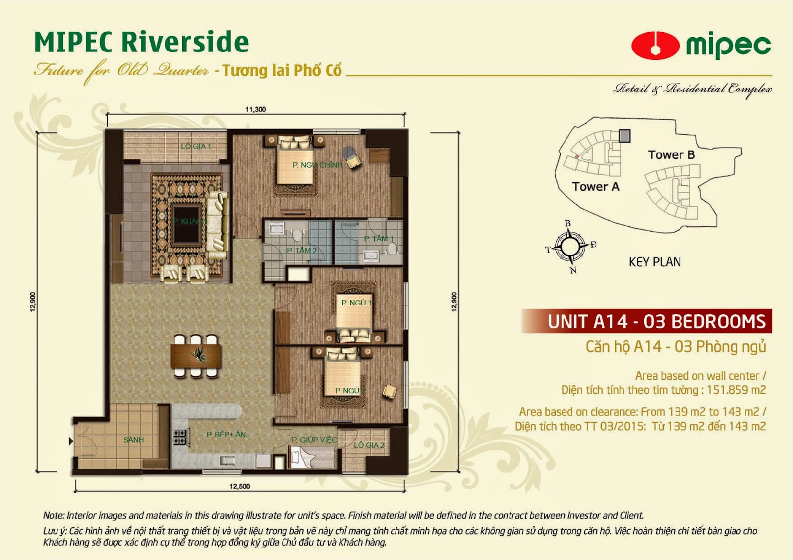 Sơ đồ thiết kế mặt bằng chung cư Mipec Riverside tòa A
