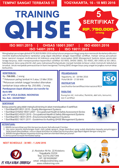Training QHSE (5 Sertifikat) - Yogyakarta, 16 - 18 Mei 2016 - PUSAT ...