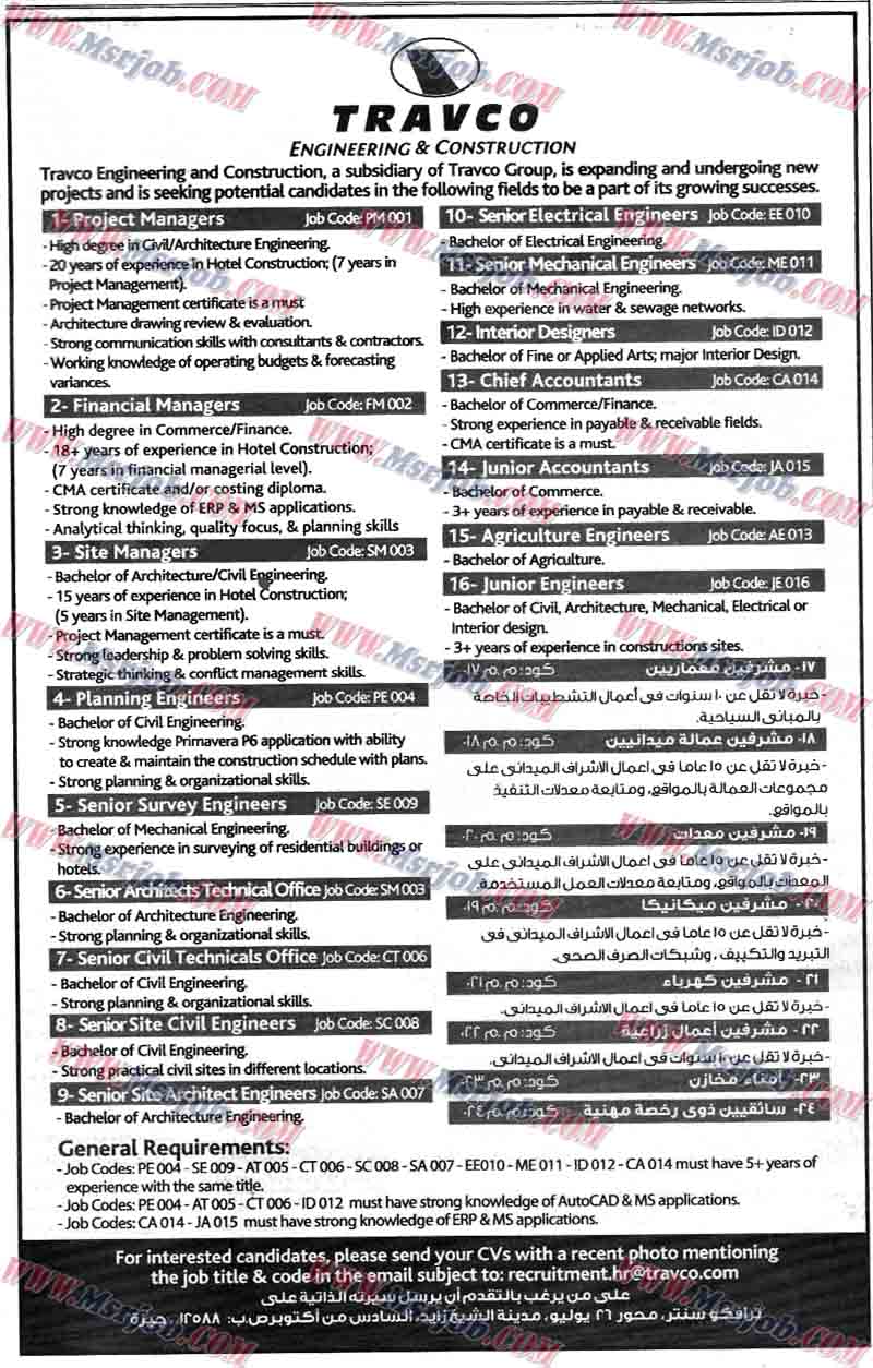 وظائف مجموعة ترافكو TRAVCO بتاريخ 6 مايو 2016